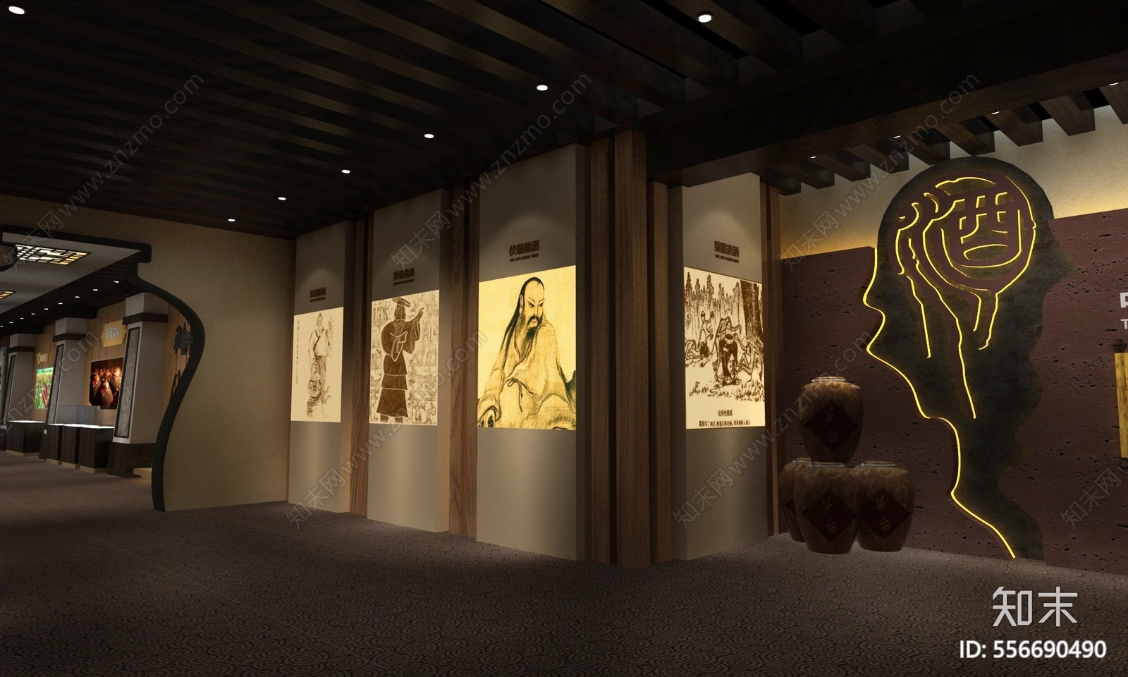 现代酒文化长廊展厅3d模型下载【id556690490】知末3d模型网