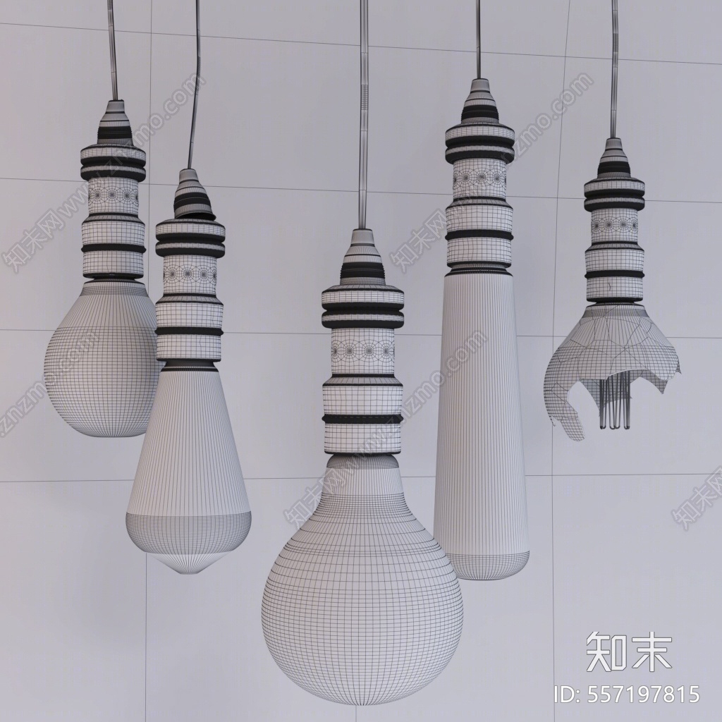 工业风小灯泡吊灯3d模型下载【id557197815】知末3d模型网