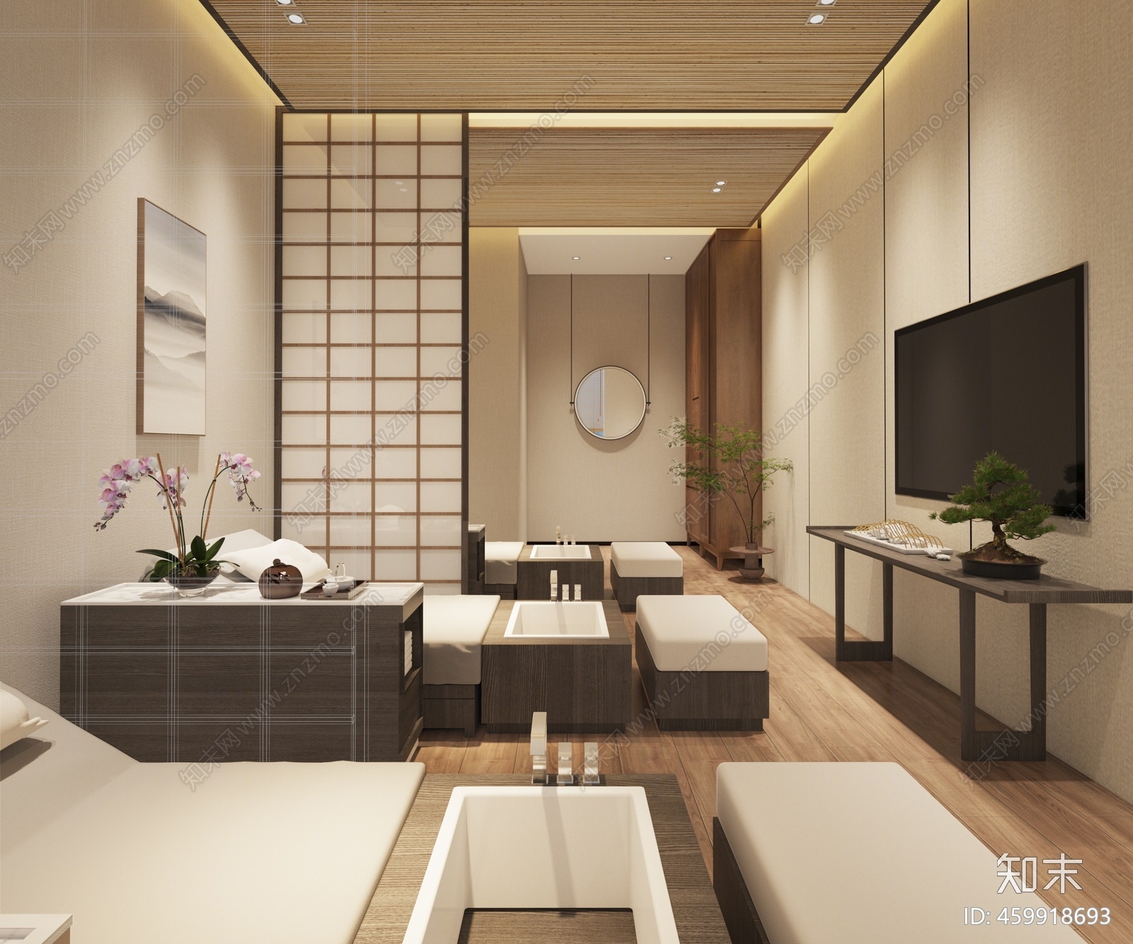日式spa按摩床3d模型下载【id459918693】知末3d模型网