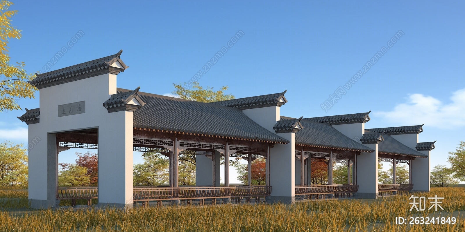 中式古建长廊3d模型下载【id263241849】知末3d模型网