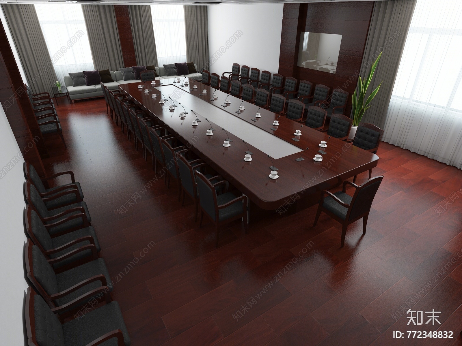 中式风格多功能会议室3d模型下载【id772348832】知末3d模型网