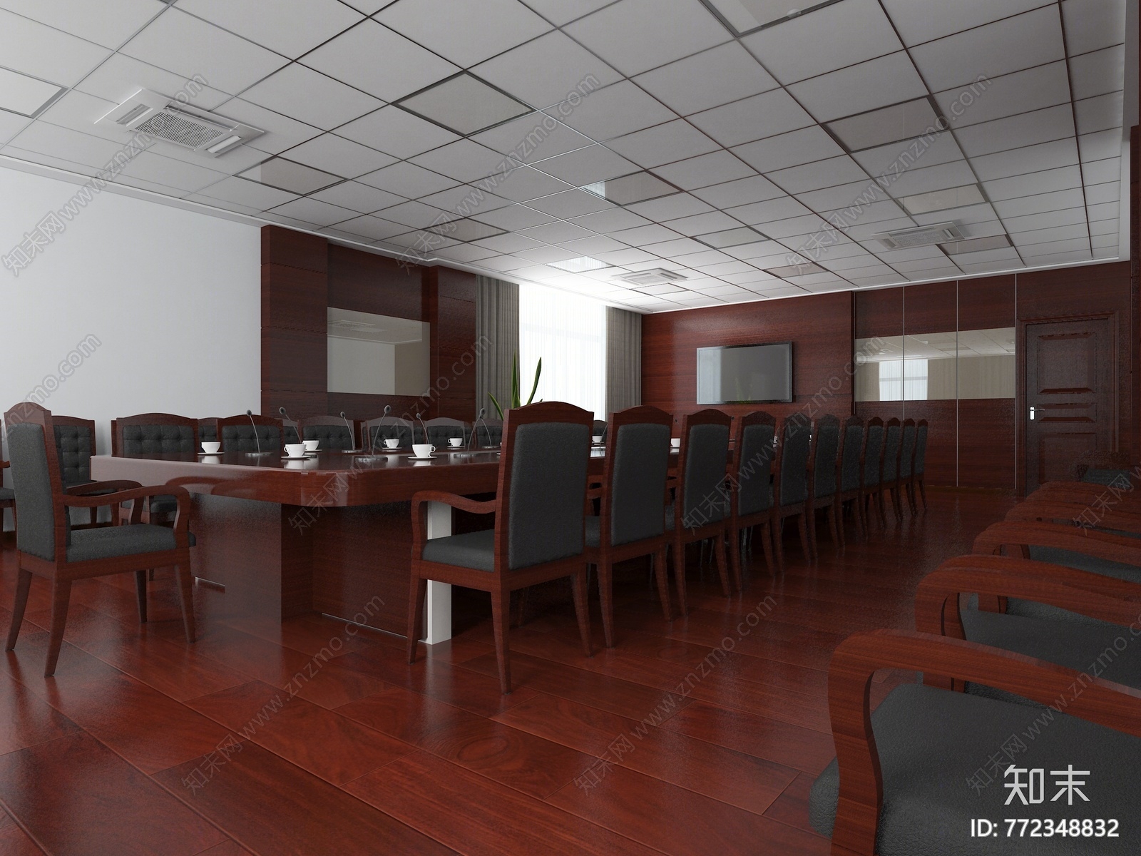 中式风格多功能会议室3d模型下载【id772348832】知末3d模型网