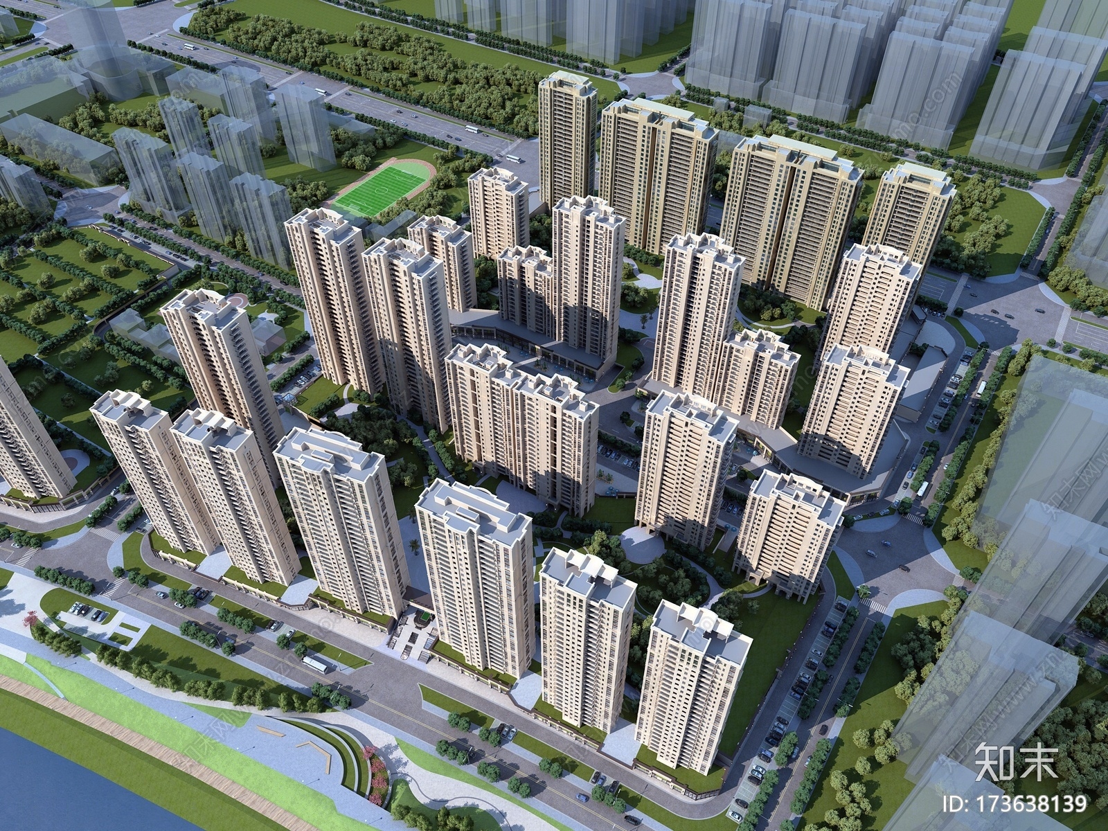 现代住宅鸟瞰景观规划3d模型下载【id173638139】知末3d模型网