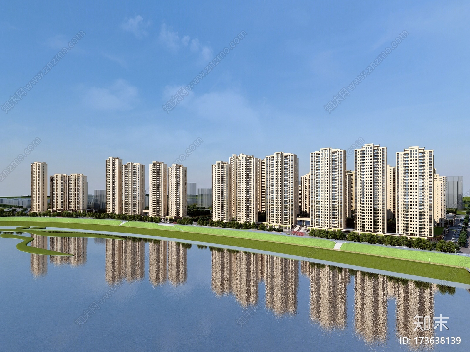 现代住宅鸟瞰景观规划3d模型下载【id173638139】知末3d模型网