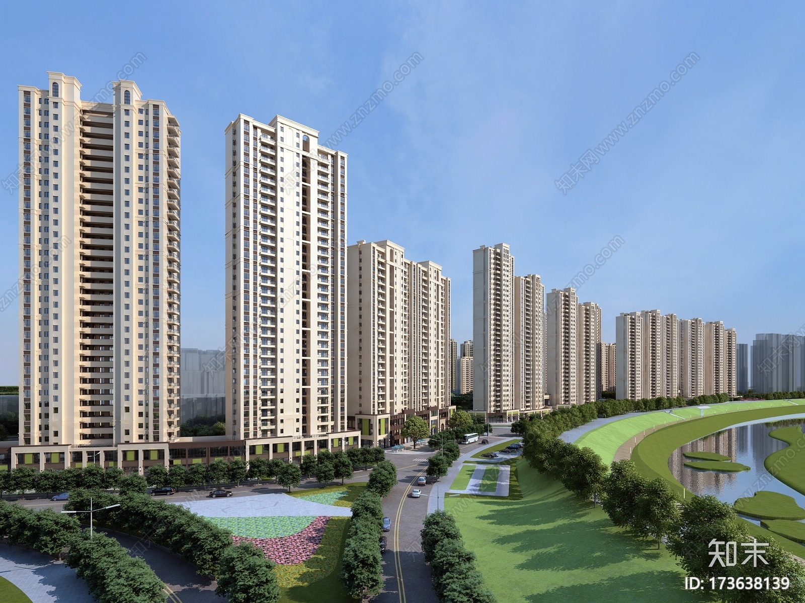 现代住宅鸟瞰景观规划3d模型下载【id173638139】知末3d模型网