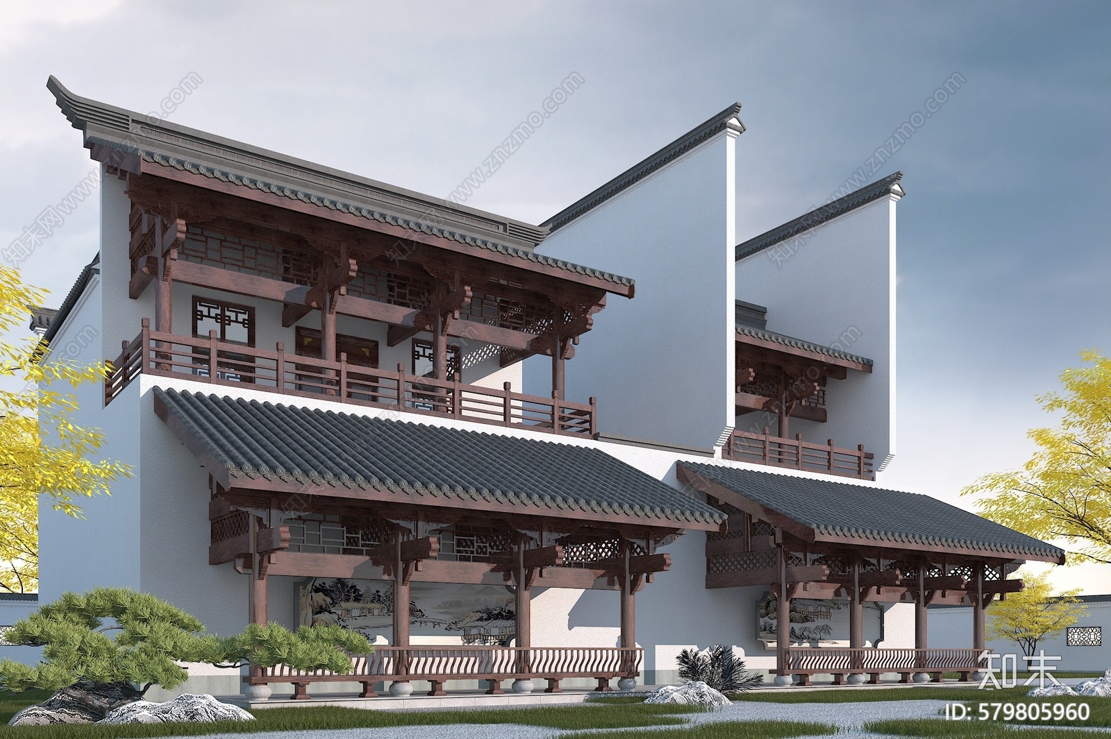 中式长廊3d模型下载【id579805960】知末3d模型网