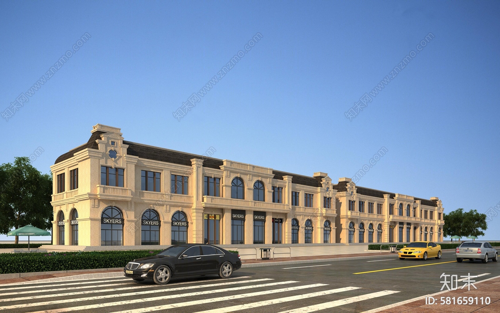简欧商业街外观3d模型下载【id581659110】知末3d模型网