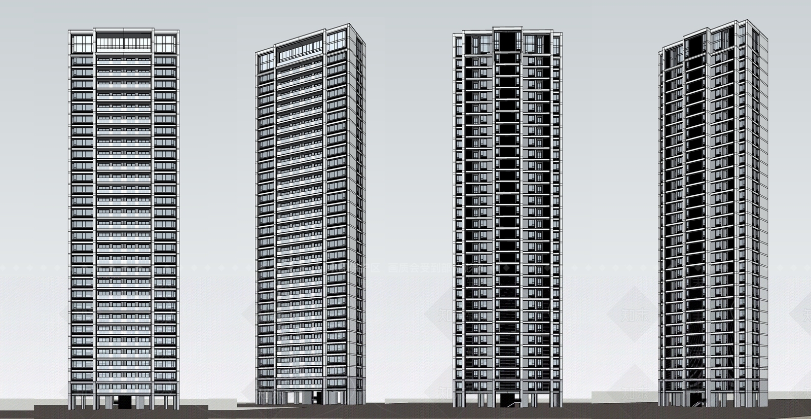 现代高层住宅外观SU模型下载【ID:286242792】_知末su模型网