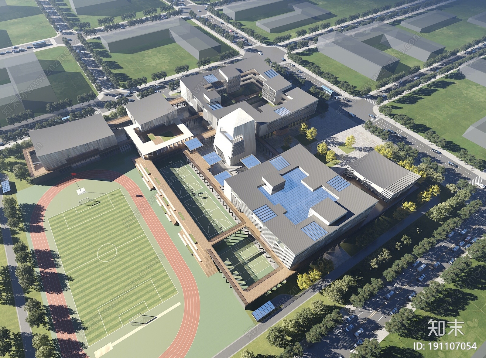 现代学校鸟瞰规划3d模型下载【id191107054】知末3d模型网