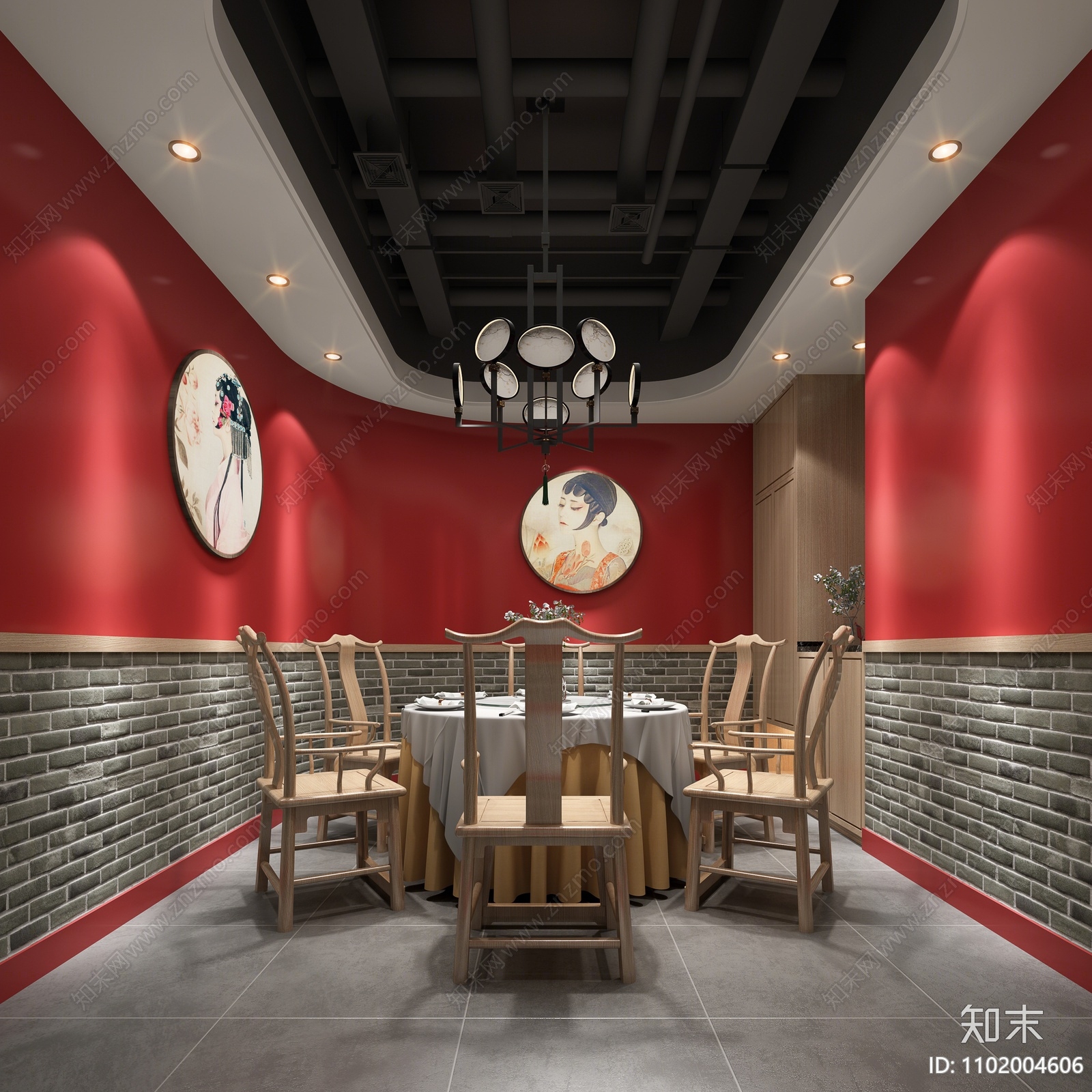 新中式火锅店包间3d模型下载【id1102004606】知末3d模型网