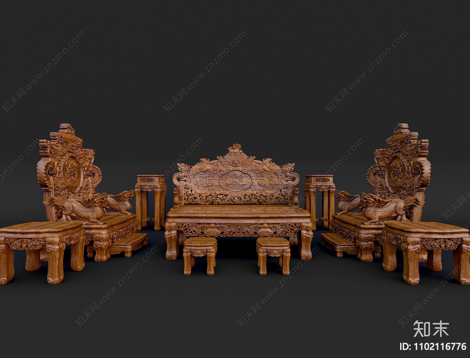 中式桌椅组合3d模型下载【id1102116776】知末3d模型网