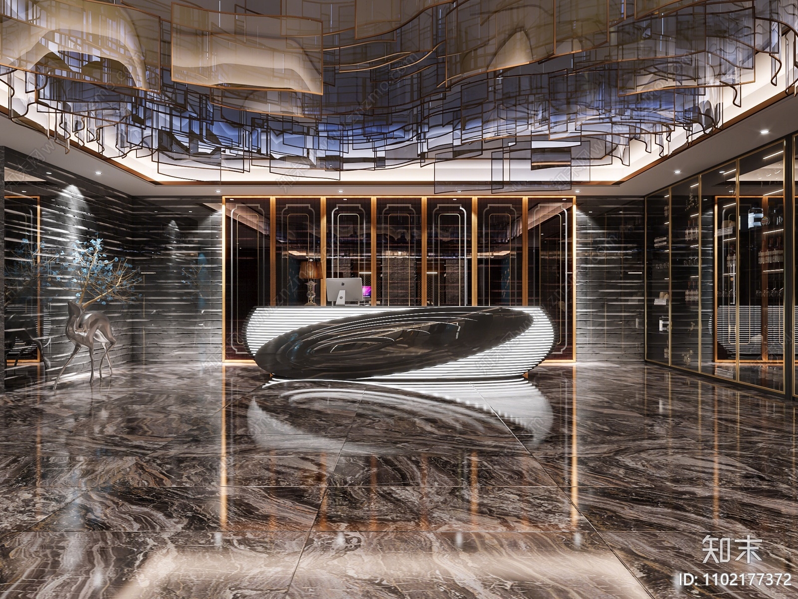 现代酒店前台3d模型下载【id1102177372】知末3d模型网