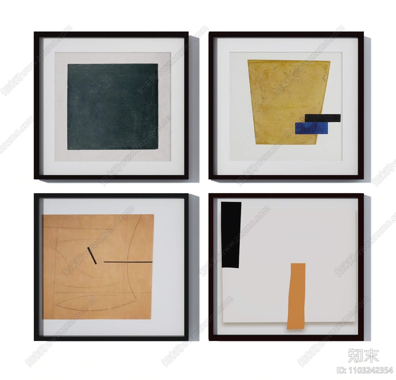现代高级几何色块装饰画组合3d模型下载【id1103242354】知末3d模型网