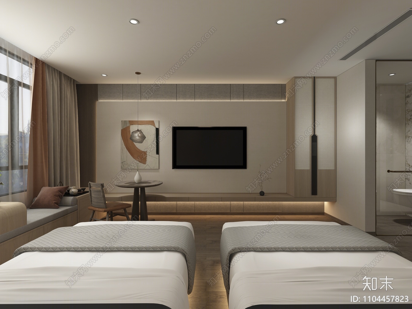 现代酒店客房标准间3d模型下载【id1104457823】知末3d模型网
