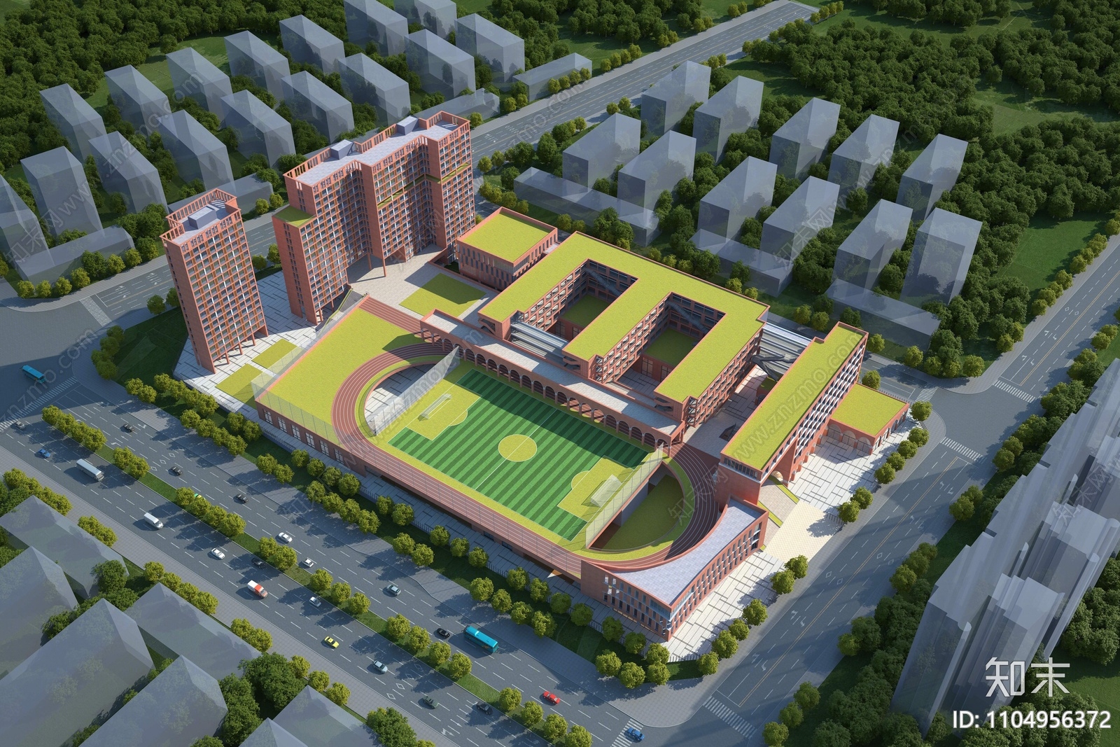 现代学校外观鸟瞰规划3d模型下载【id1104956372】知末3d模型网