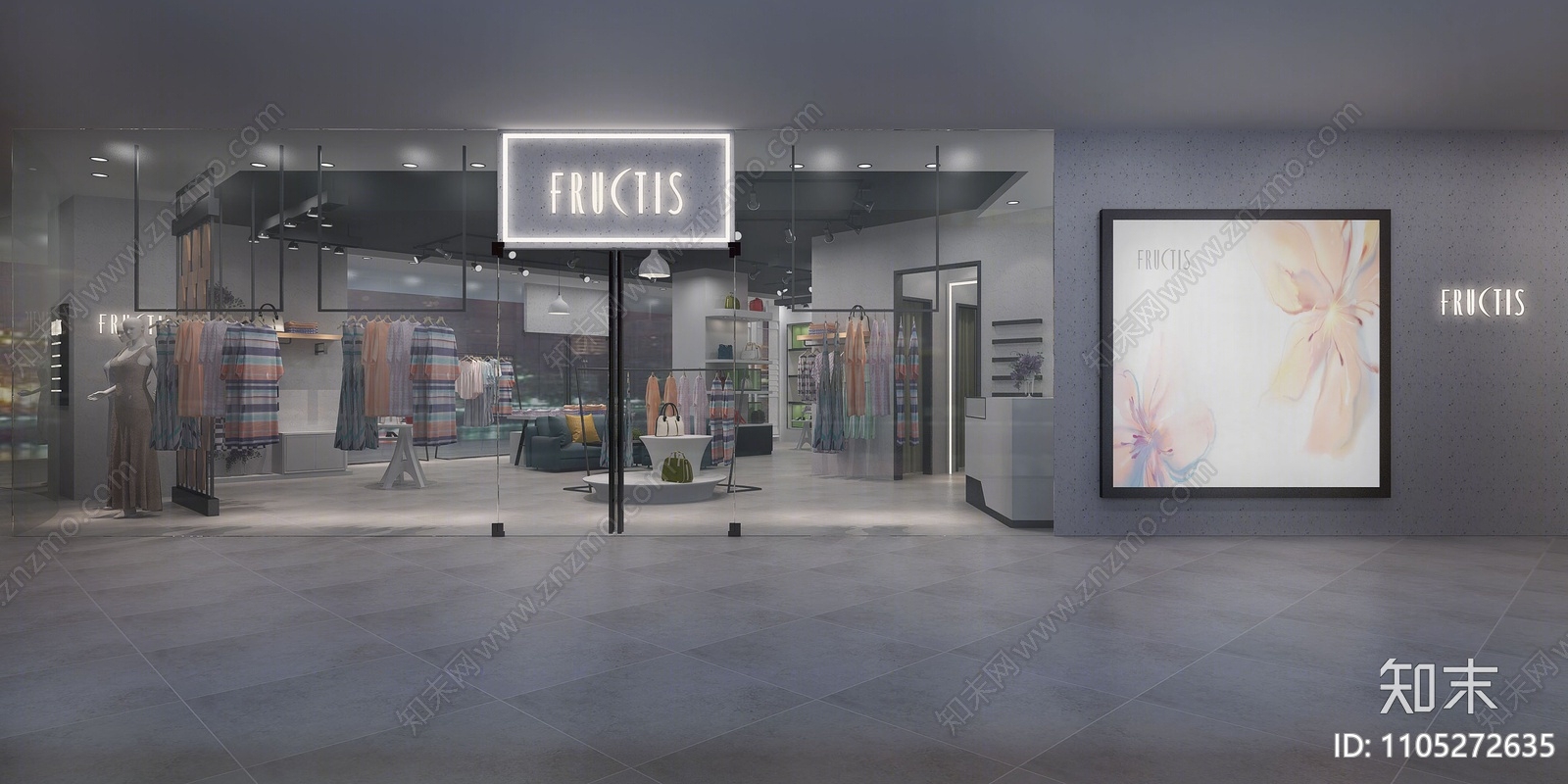 现代服装鞋店门头门面3d模型下载【id1105272635】知末3d模型网