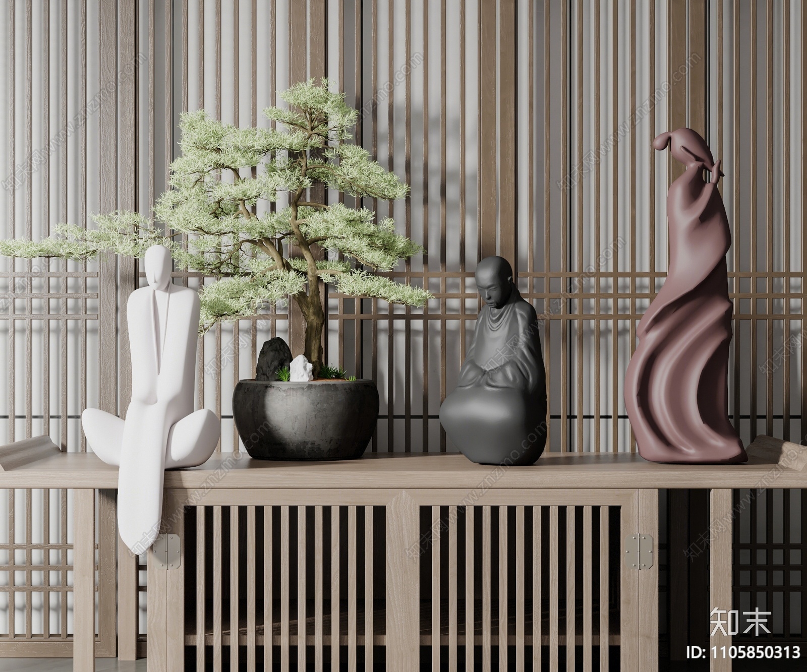 新中式雕塑摆件组合3d模型下载【id1105850313】知末3d模型网
