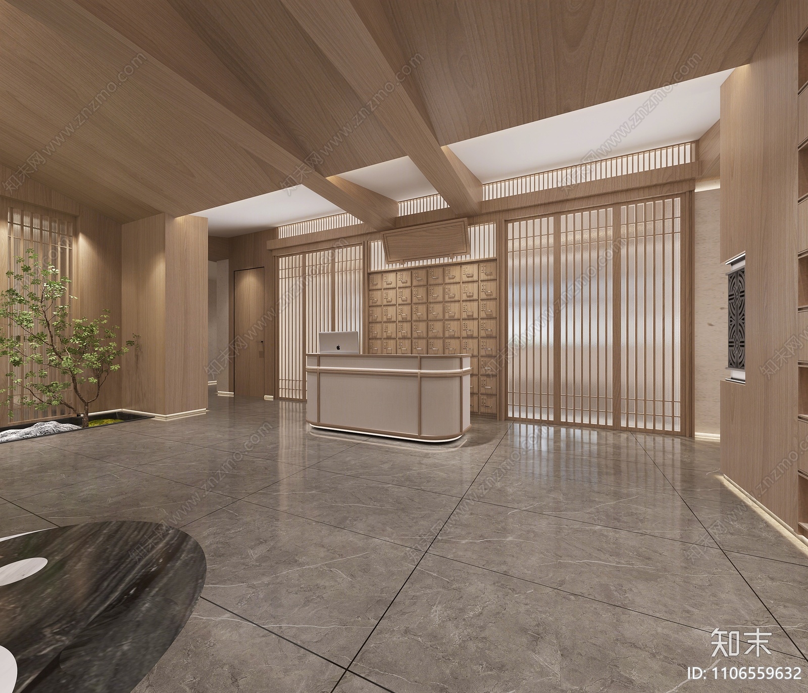 新中式中药大厅前台3d模型下载【id1106559632】知末3d模型网