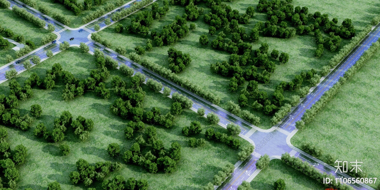 现代道路设施鸟瞰规划3d模型下载【id1106560867】知末3d模型网