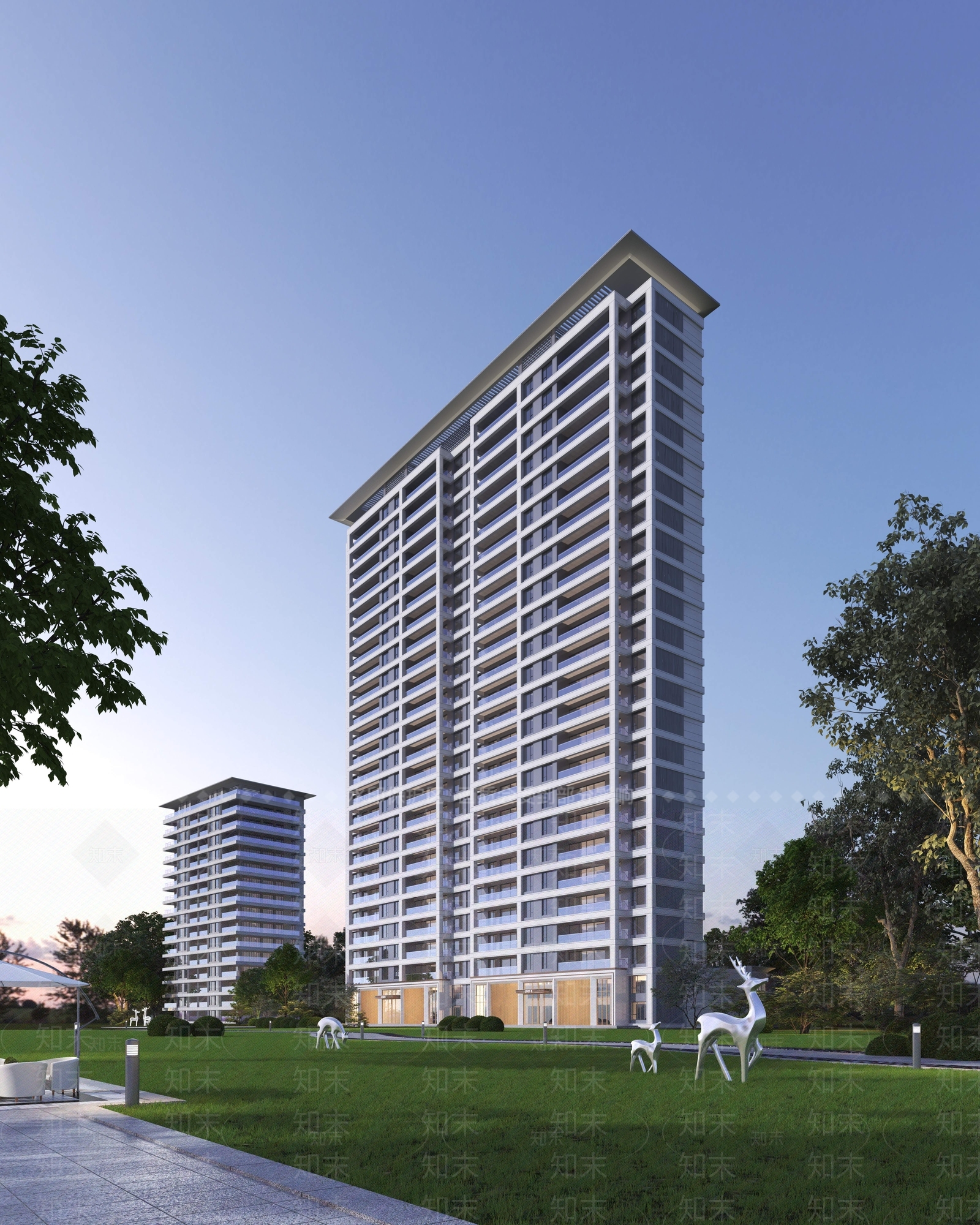 现代高层住宅外观3D模型下载【ID:1106570693】_知末3d模型网