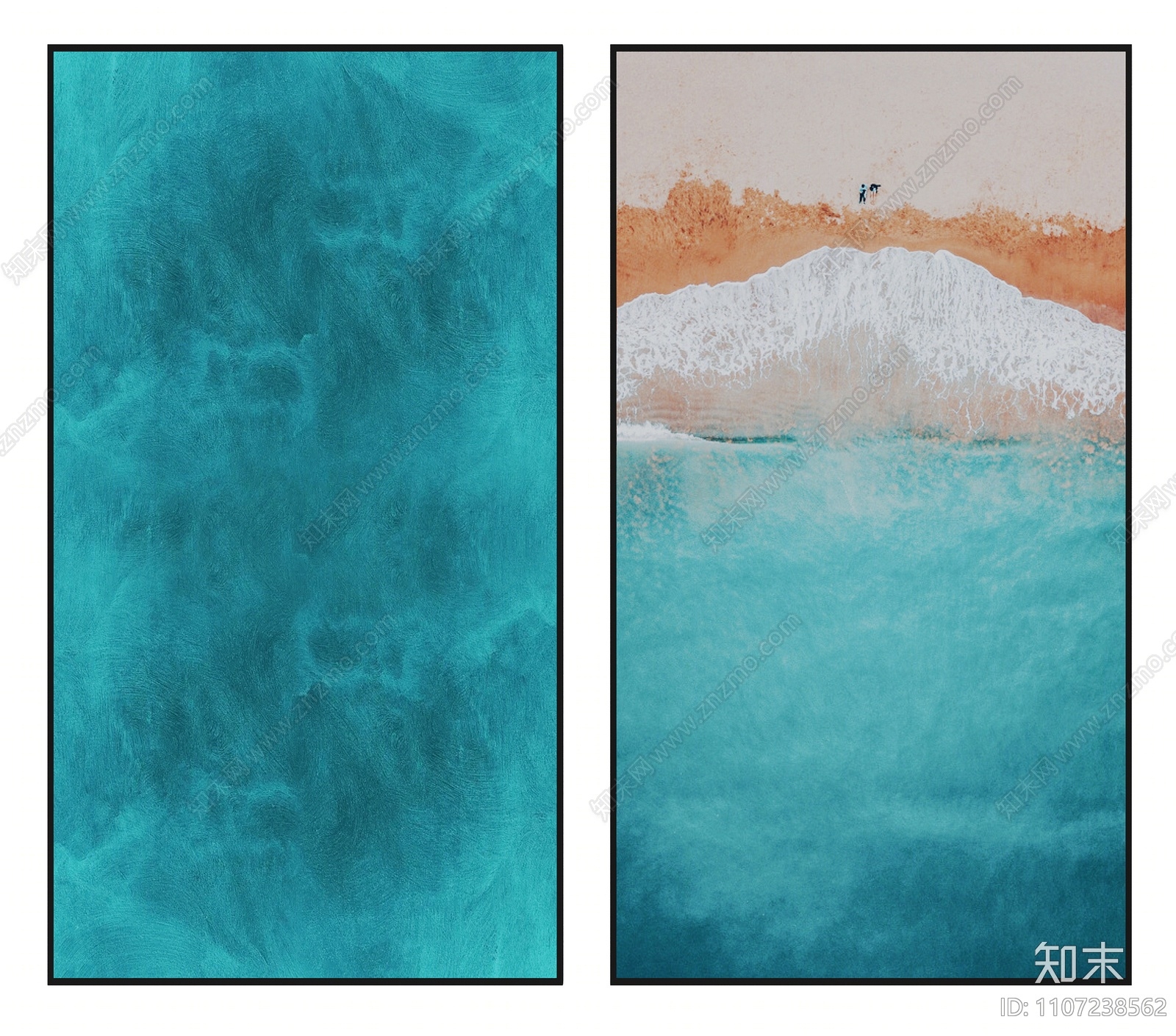 现代蓝色海洋沙滩抽象风景图案挂画组合3d模型下载【id1107238562】知末3d模型网