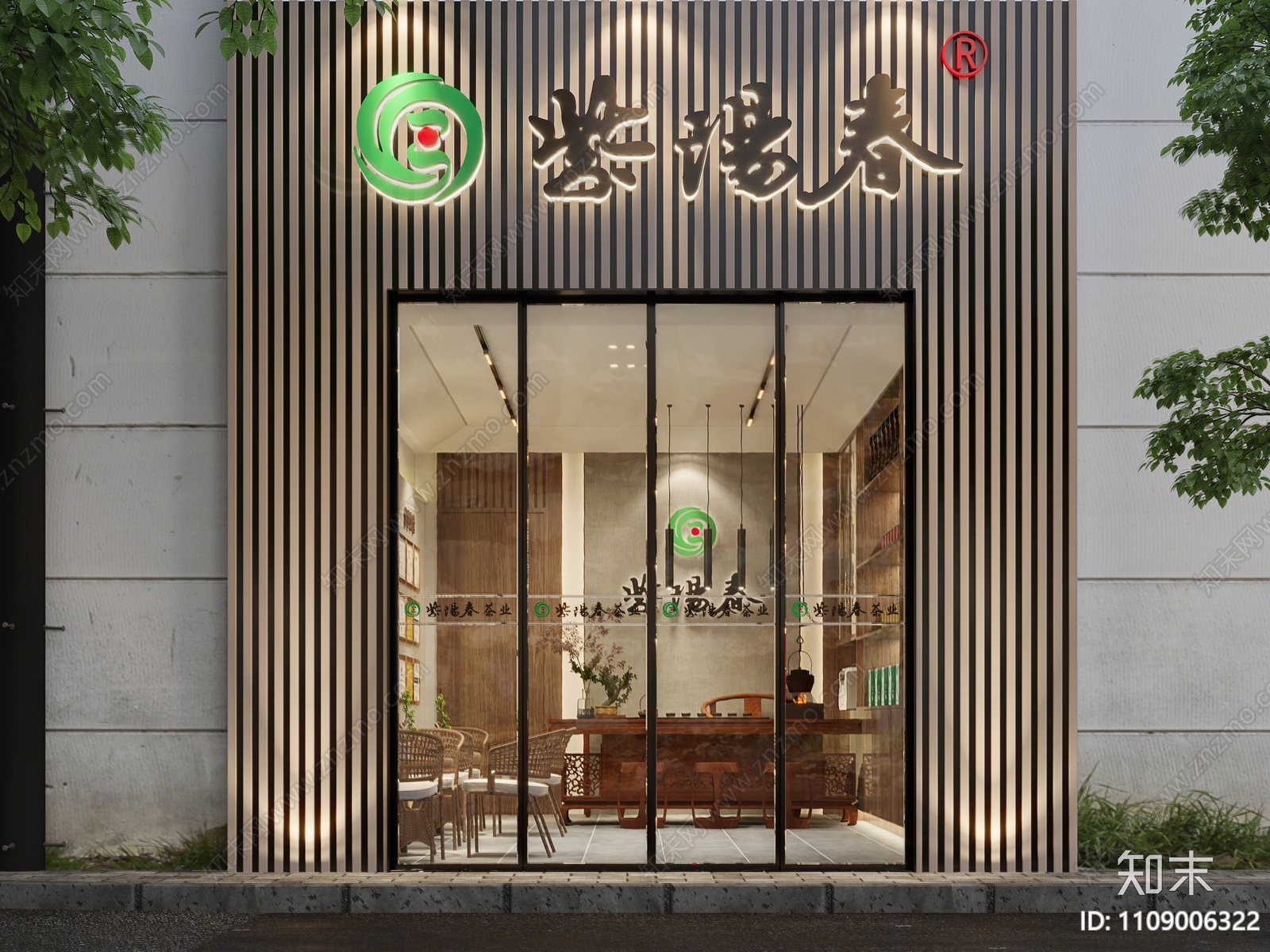 新中式茶叶店门头门面3d模型下载【id1109006322】知末3d模型网