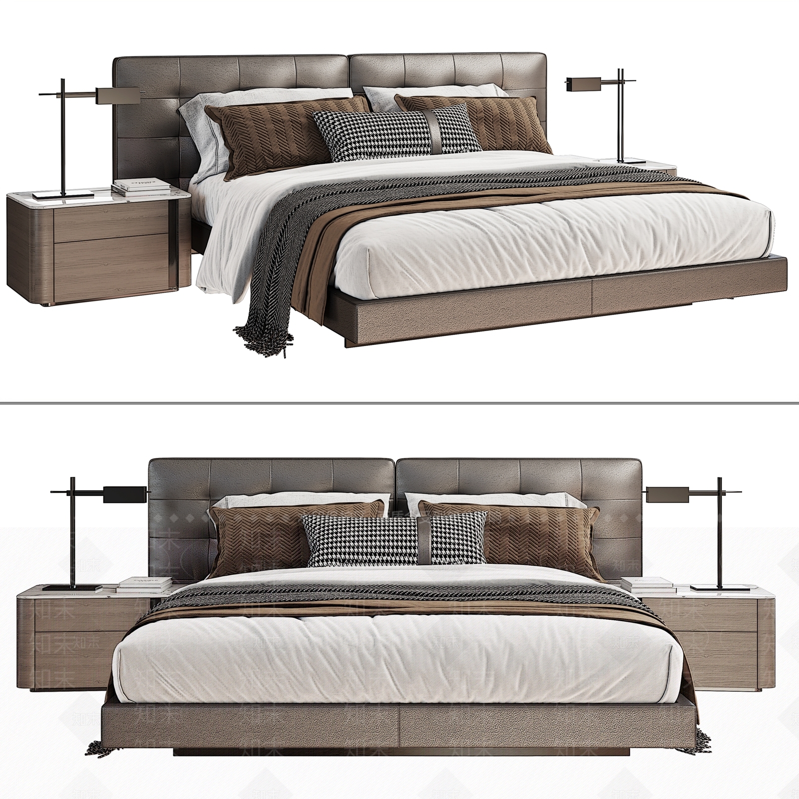 Minotti米洛提现代双人床床头柜组合SU模型下载【ID:1111169651】_知末su模型网