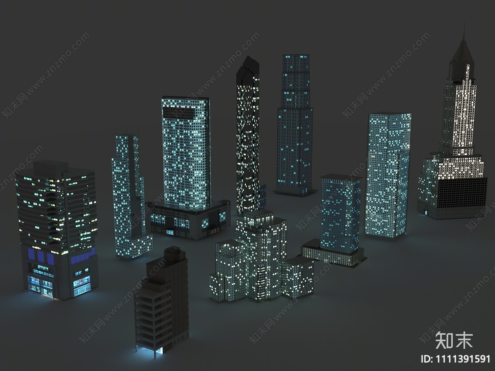 现代夜景配楼3d模型下载【id1111391591】知末3d模型网