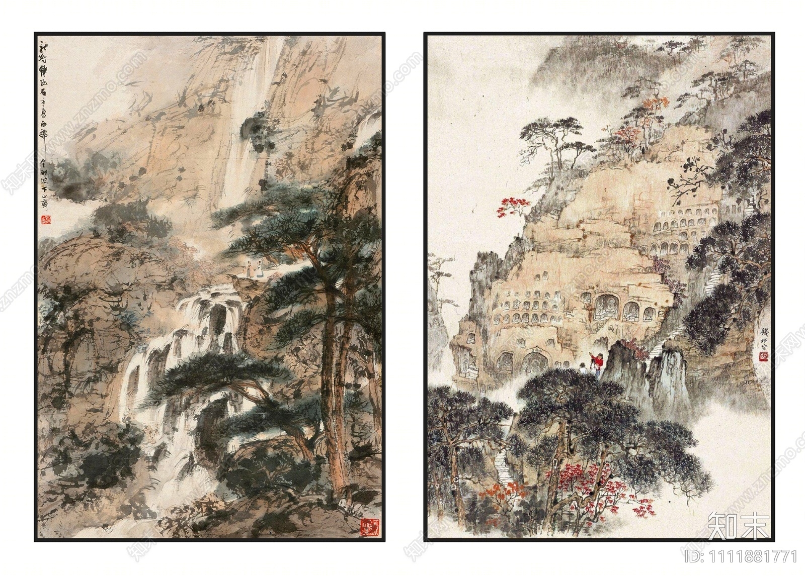 中式传统经典山石山水风景图案挂画组合3d模型下载【id1111881771】知末3d模型网
