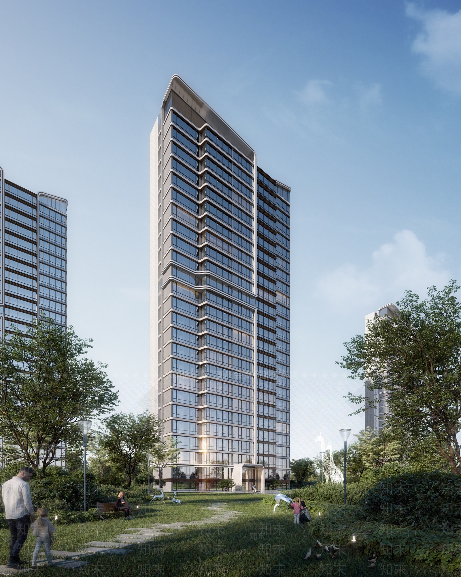 现代高层住宅外观3D模型下载【ID:1112006721】_知末3d模型网