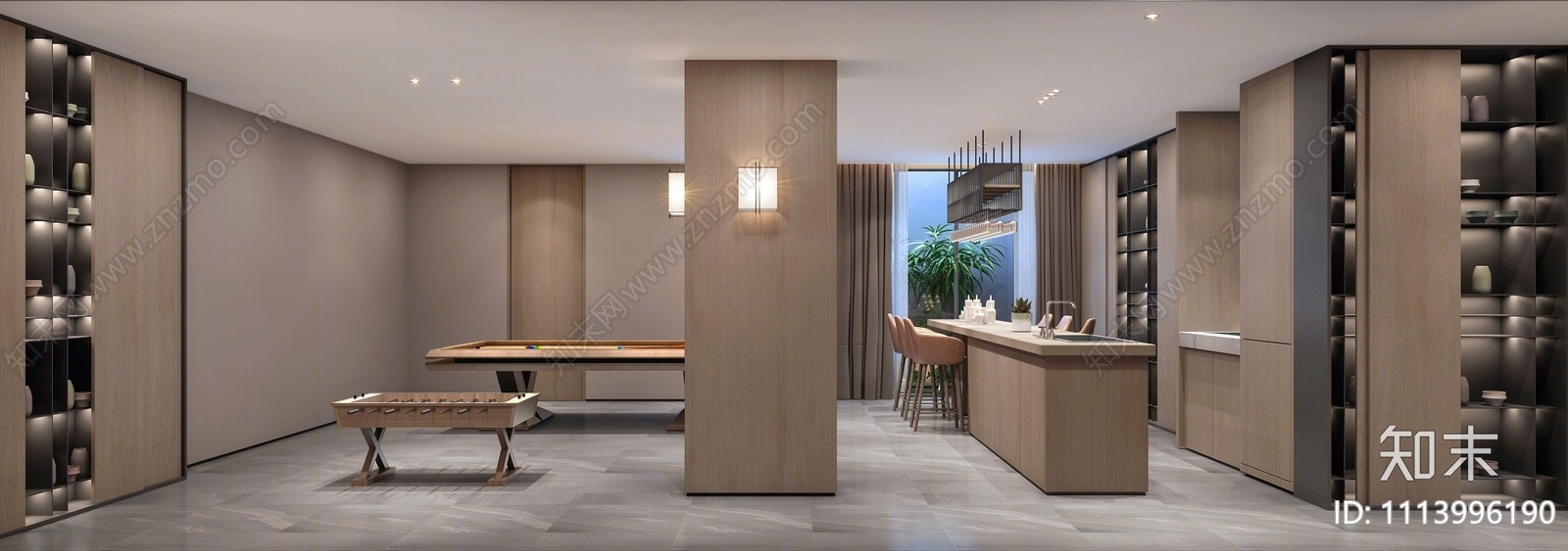 现代别墅地下台球室3d模型下载【id1113996190】知末3d模型网