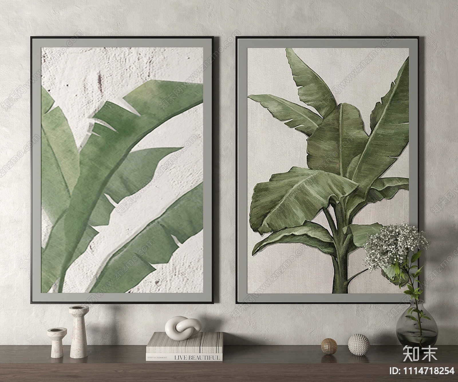 现代植物装饰画3d模型下载【id1114718254】知末3d模型网