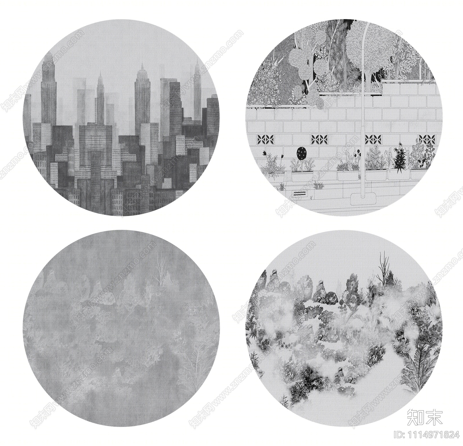 现代高级灰圆形地毯组合3d模型下载【id1114971824】知末3d模型网
