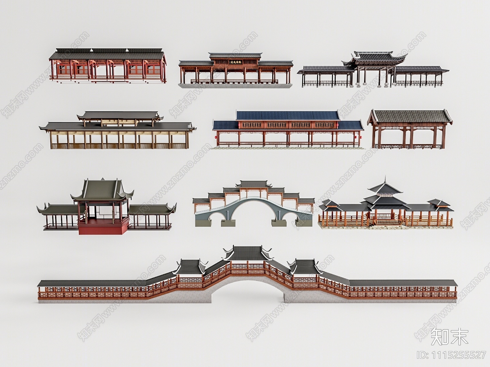 中式仿古长廊3d模型下载【id1115255527】知末3d模型网