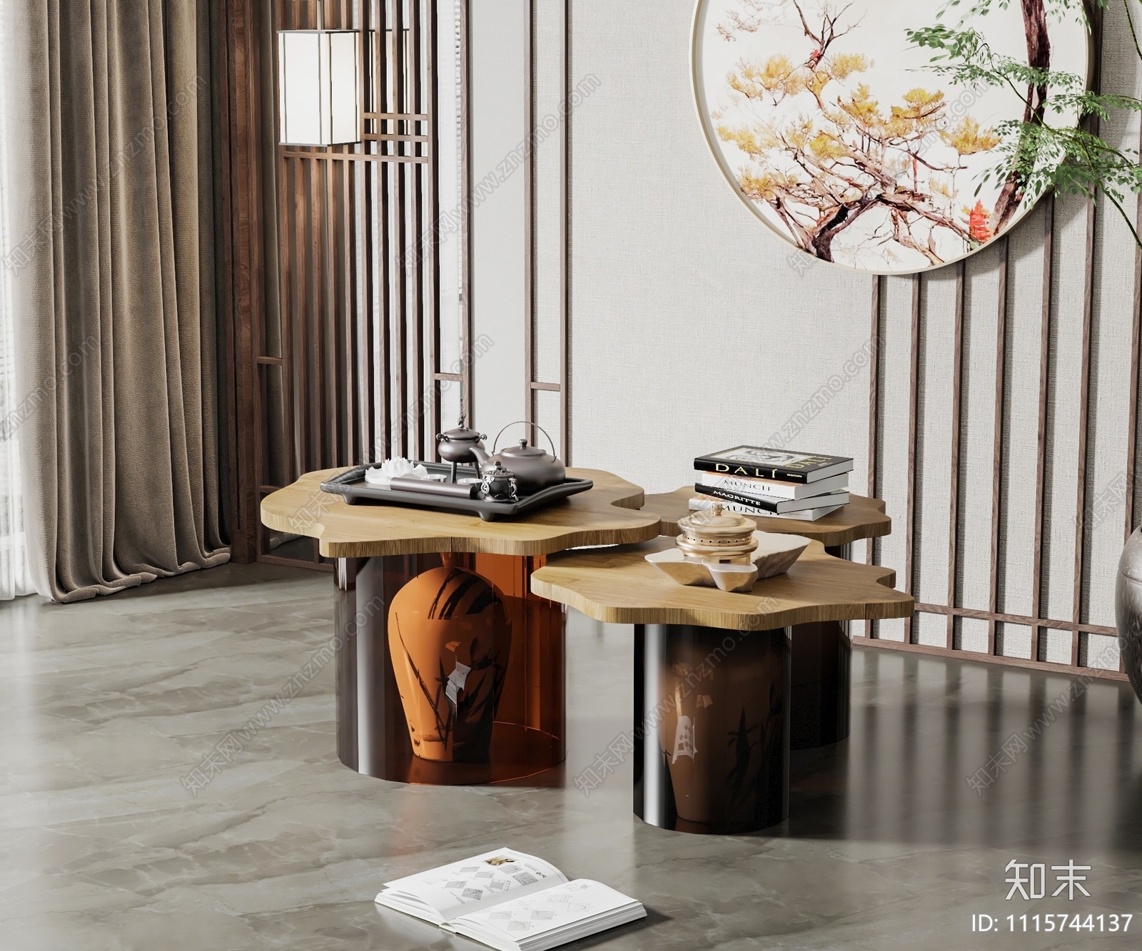 新中式异形边几角几组合3d模型下载【id1115744137】知末3d模型网