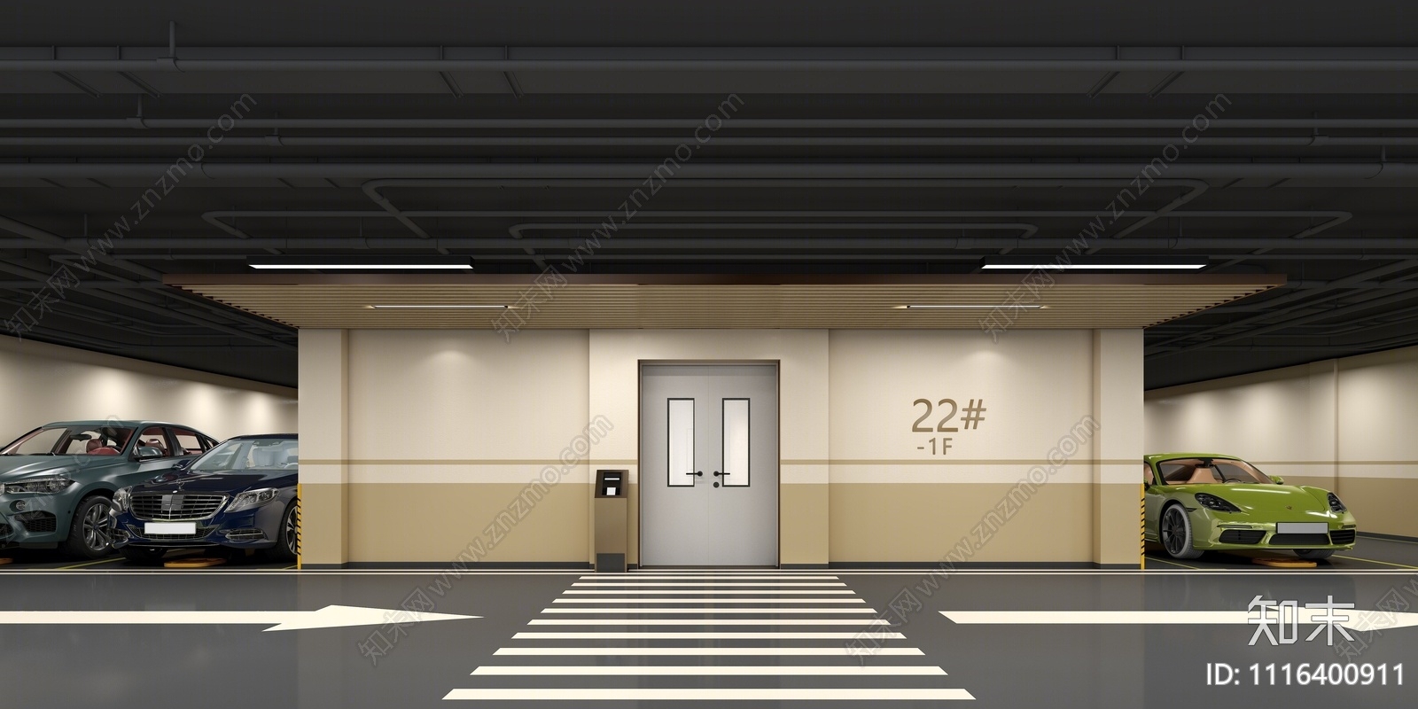 现代地下停车库3d模型下载【id1116400911】知末3d模型网