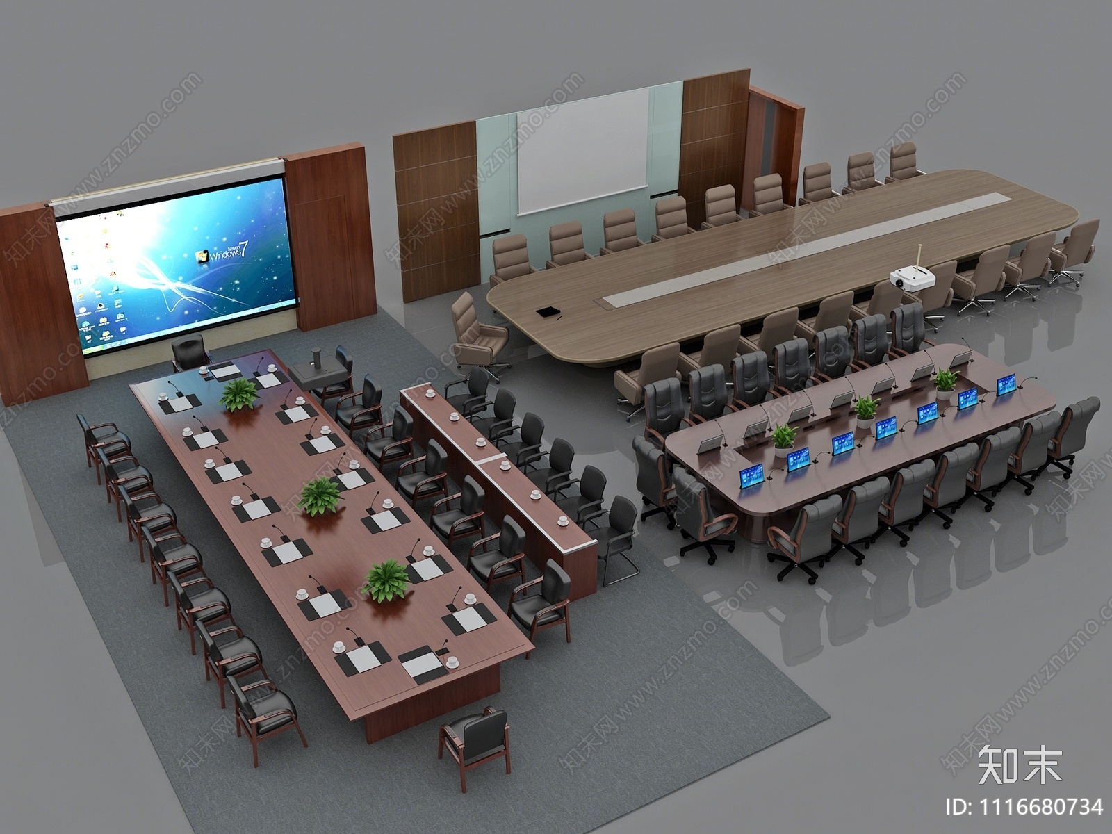 现代会议室办公桌椅组合3d模型下载【id1116680734】知末3d模型网
