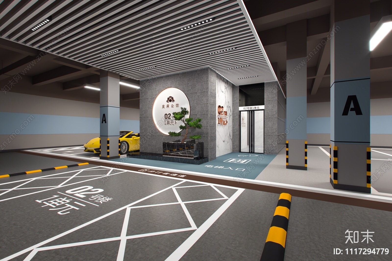 现代地下车库电梯入口3d模型下载【id1117294779】知末3d模型网