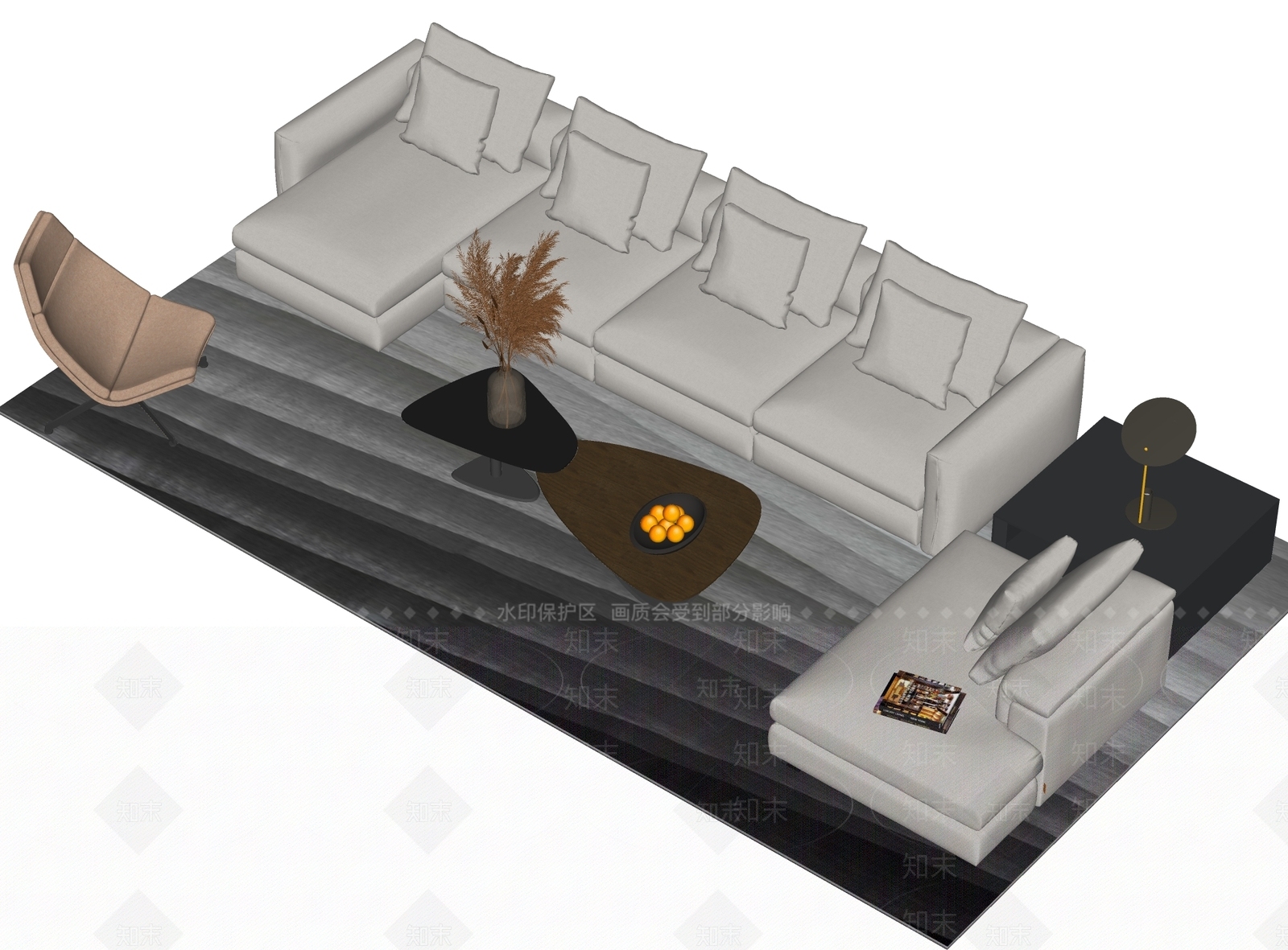 Century现代沙发茶几组合SU模型下载【ID:1118845838】_知末su模型网