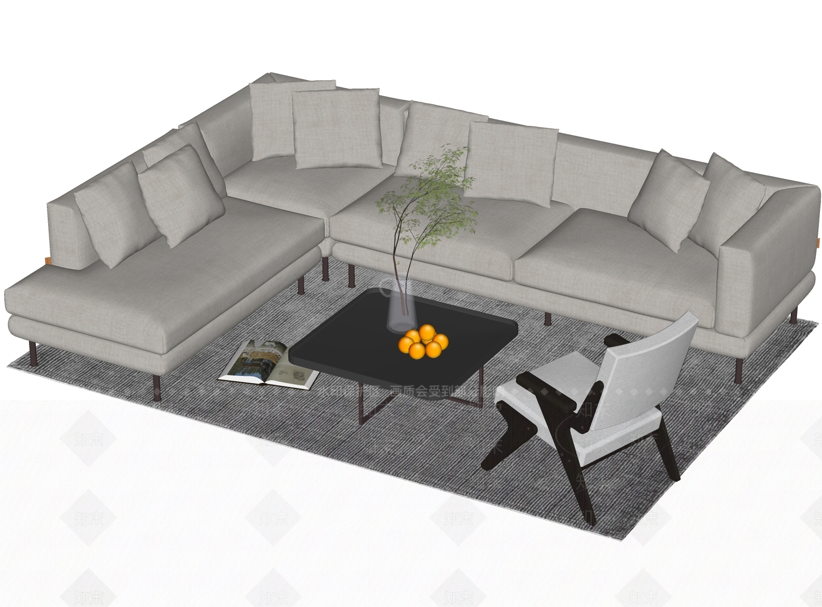 Century现代沙发茶几组合SU模型下载【ID:1119021743】_知末su模型网