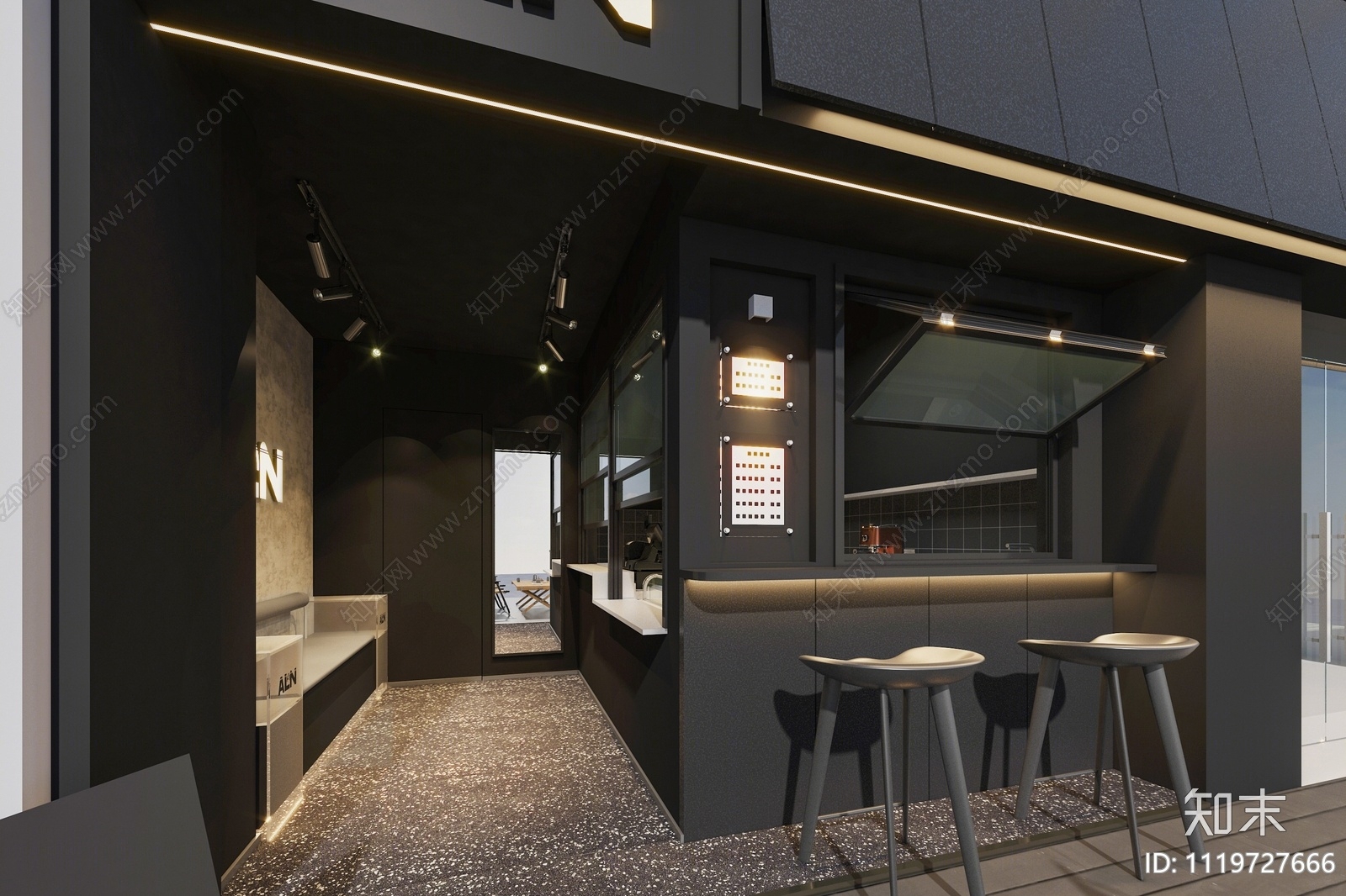 工业风餐饮店门头3d模型下载【id1119727666】知末3d模型网
