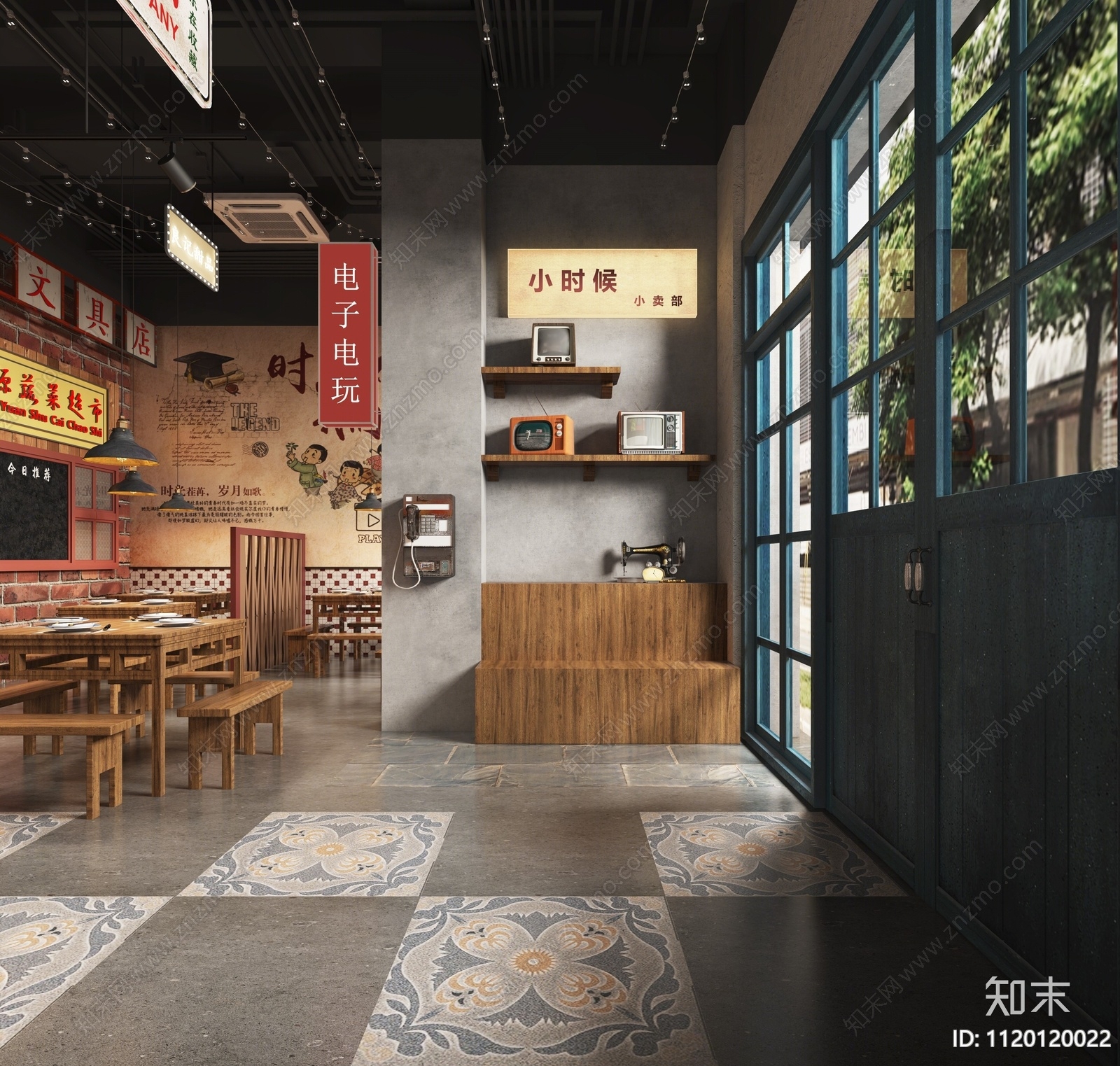 工业风复古餐厅3d模型下载【id1120120022】知末3d模型网