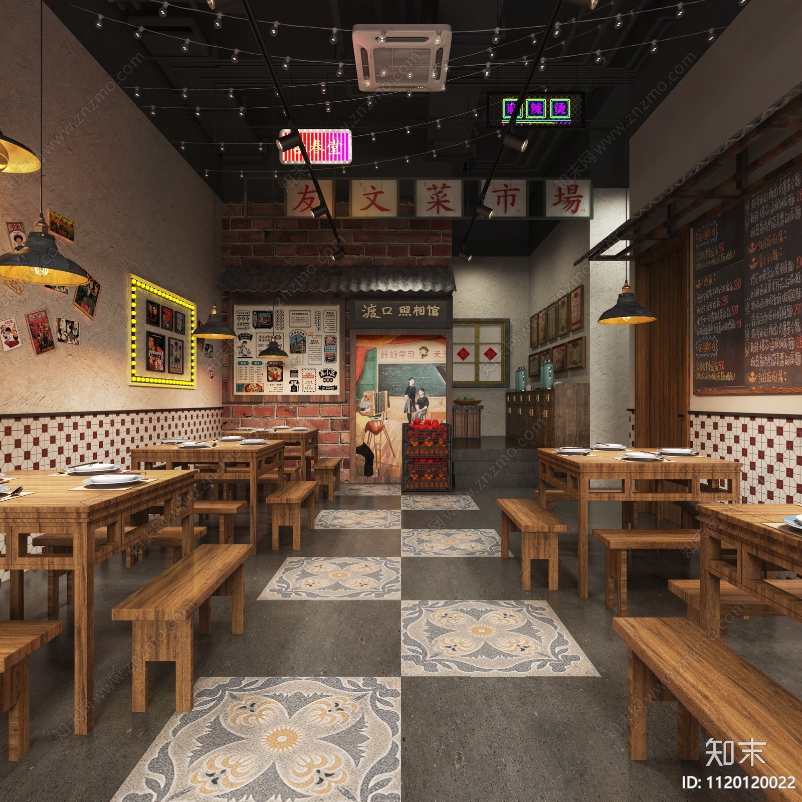 工业风复古餐厅3d模型下载【id1120120022】知末3d模型网