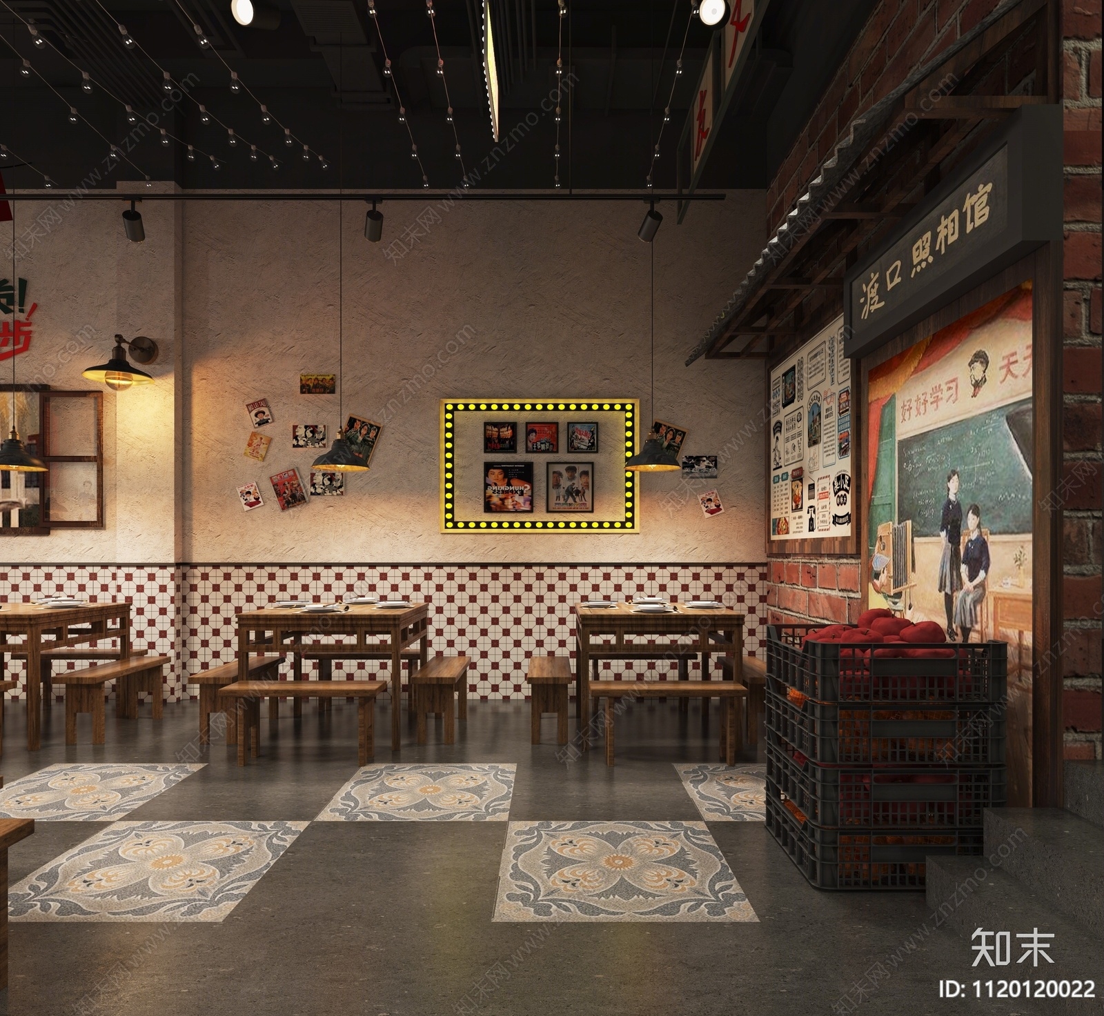 工业风复古餐厅3d模型下载【id1120120022】知末3d模型网