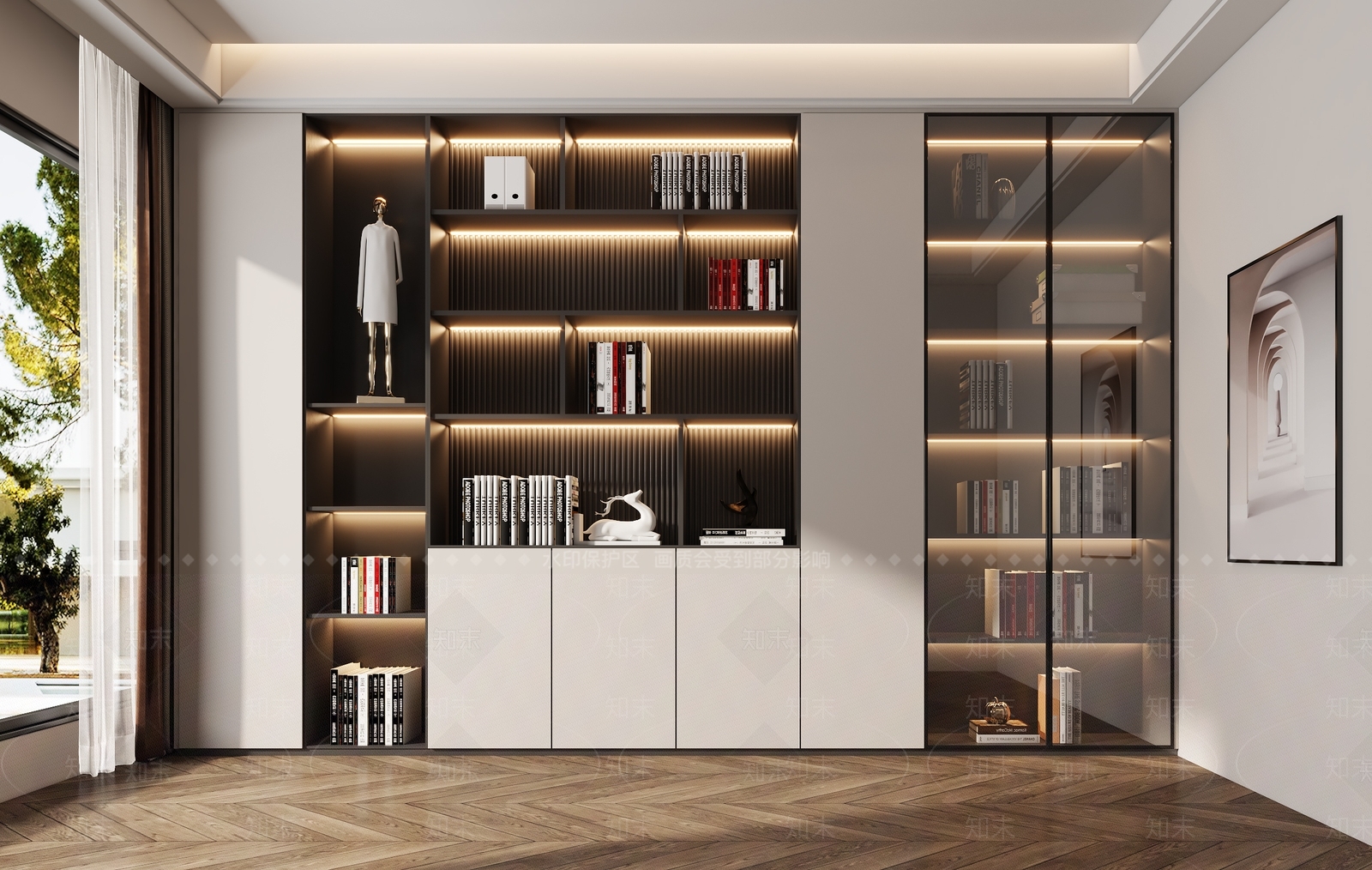 现代简约书柜3D模型下载【ID:1120252585】_知末3d模型网