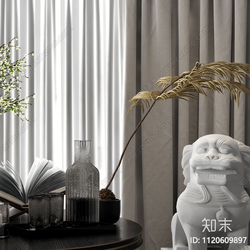 新中式绿植摆件3d模型下载【id1120609897】知末3d模型网