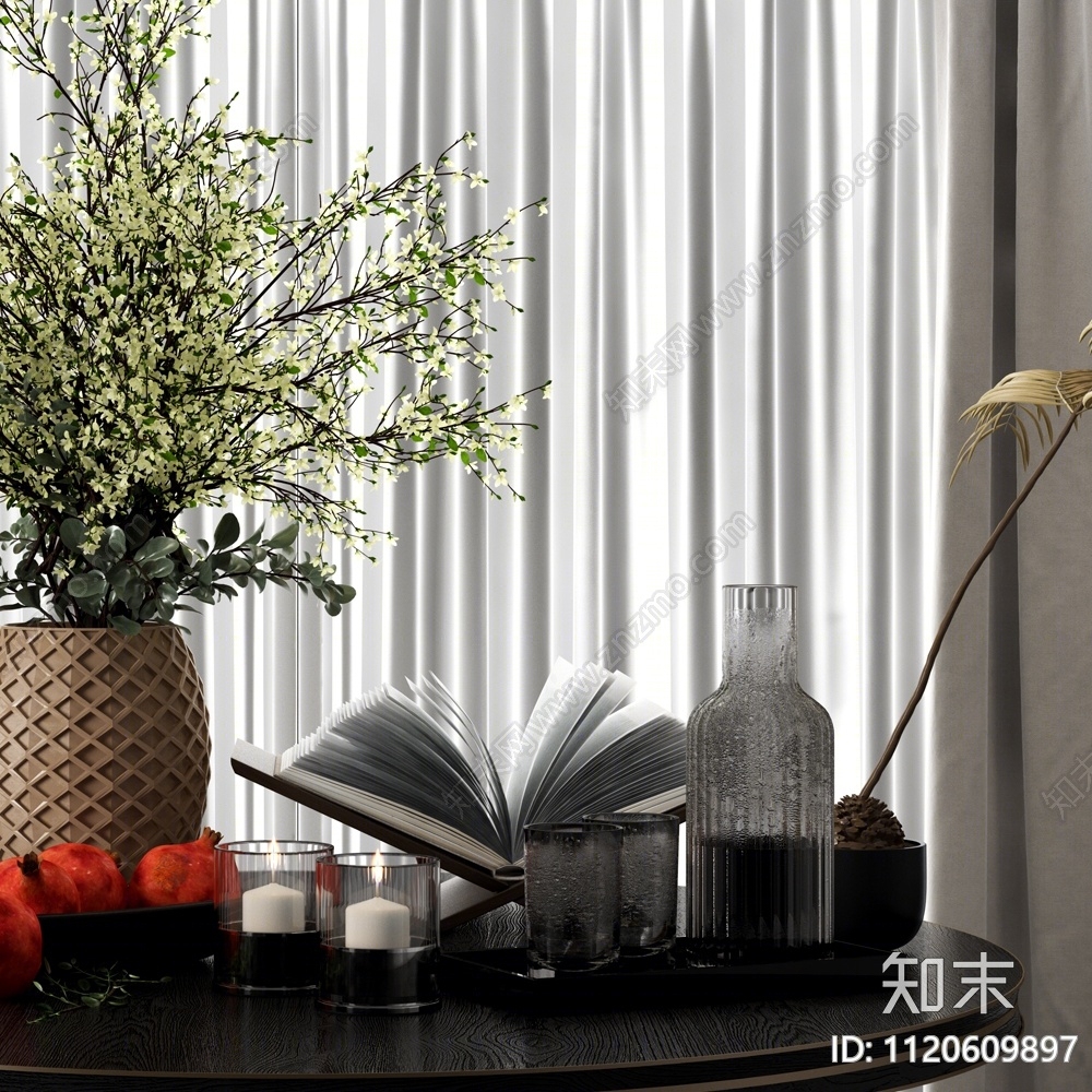 新中式绿植摆件3d模型下载【id1120609897】知末3d模型网