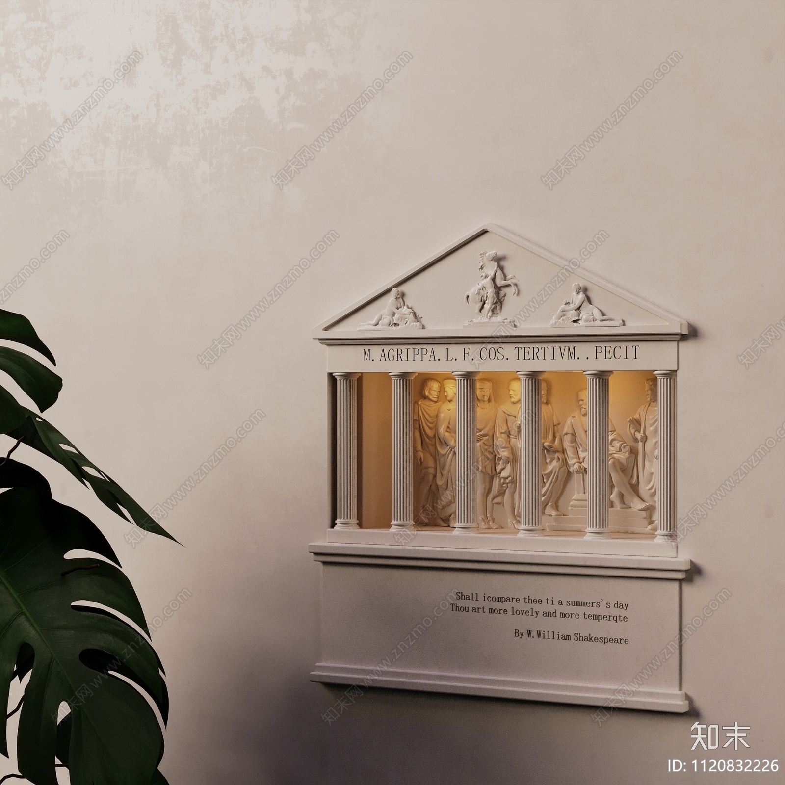 简欧嵌入式石膏壁灯3d模型下载【id1120832226】知末3d模型网