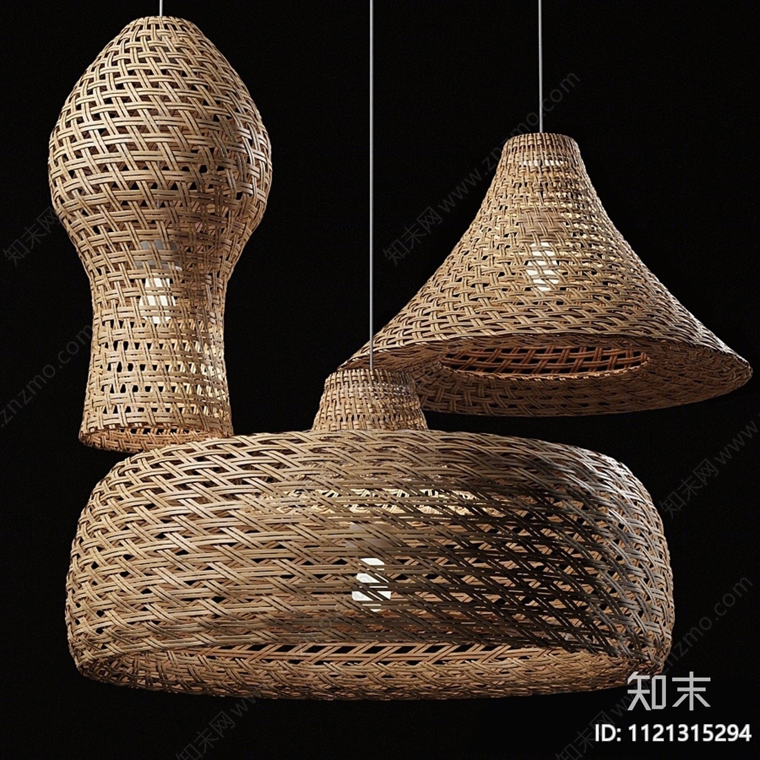 北欧竹编吊灯3d模型下载【id1121315294】知末3d模型网