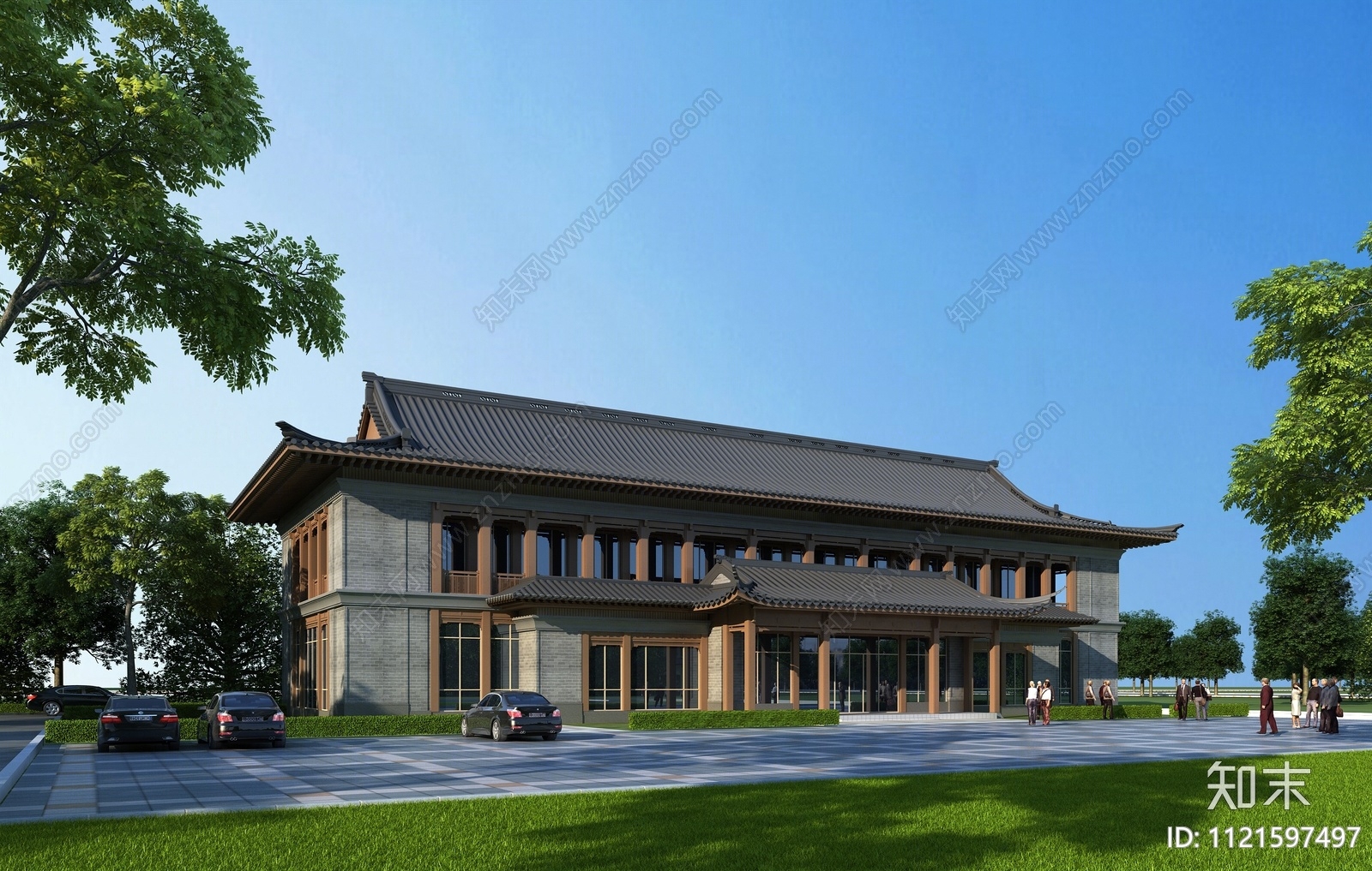 中式多层办公楼3d模型下载【id1121597497】知末3d模型网